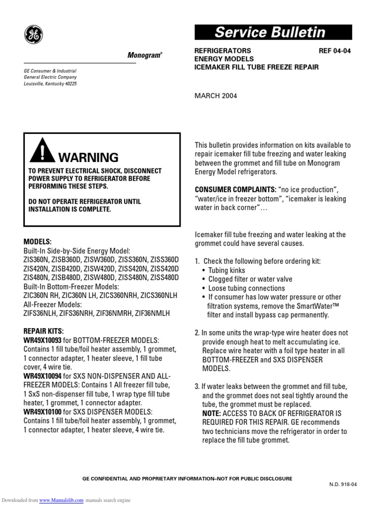 Ge Icemaker Fill Tube Freeze Repair | PDF | Refrigerator | Hvac