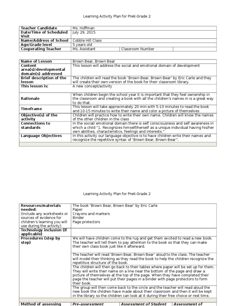Brown Bear Brown Bear Lesson Plan | PDF | Educational Assessment ...