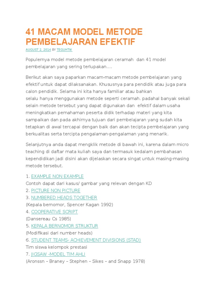 41 Macam Model Metode Pembelajaran | PDF