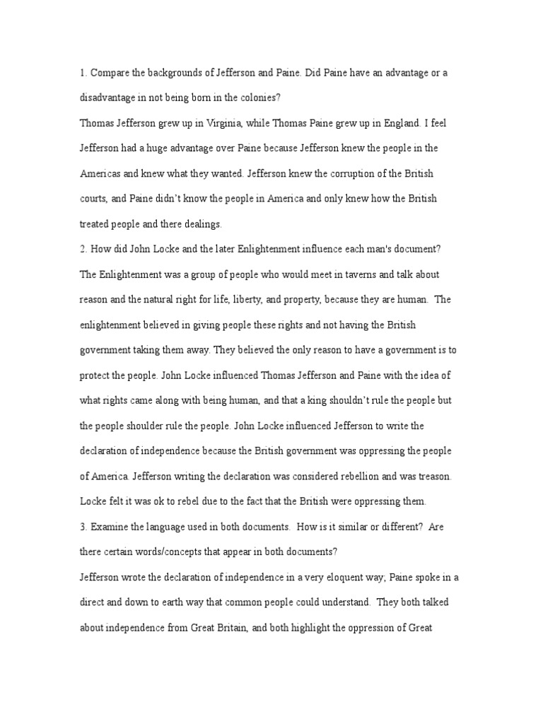 Jefferson vs. Paine: Influence on Independence | PDF | United States ...