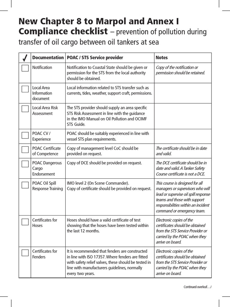 MARPOL A5 Checklist 2pp | PDF | Oil Tanker | Oil Spill