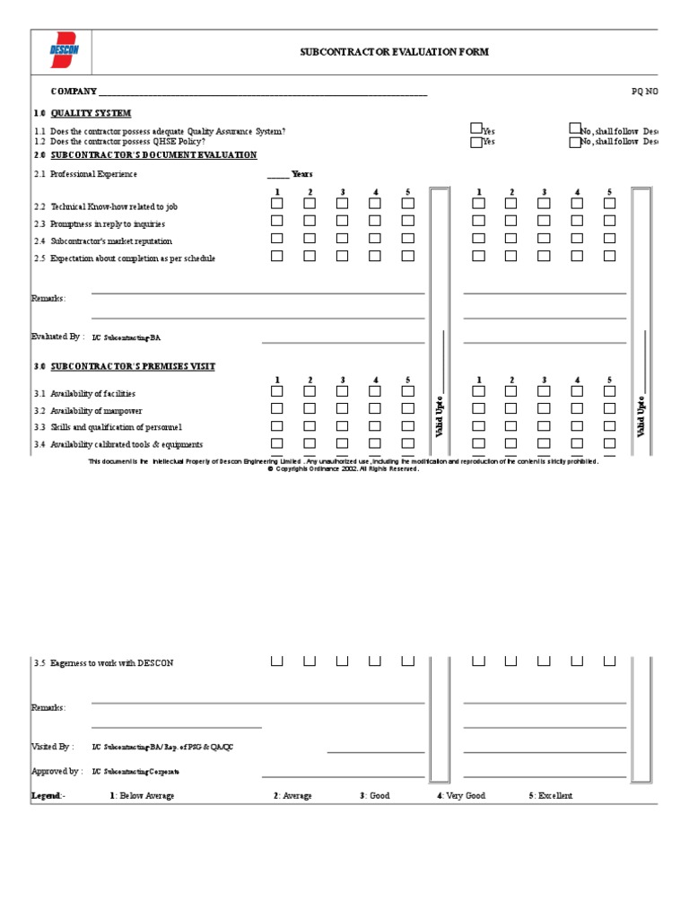 SUBCO-FRM-05 Subcontractor's Evaluation Form | PDF