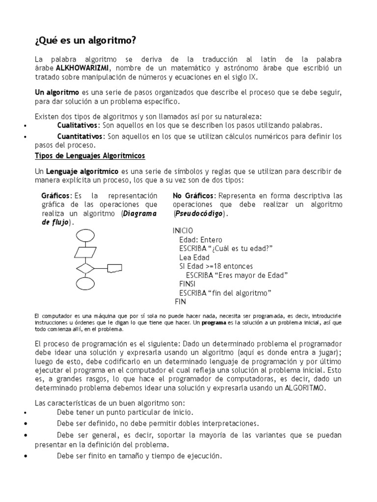 Qué Es Un Algoritmo | PDF | Algoritmos | Variable (informática)