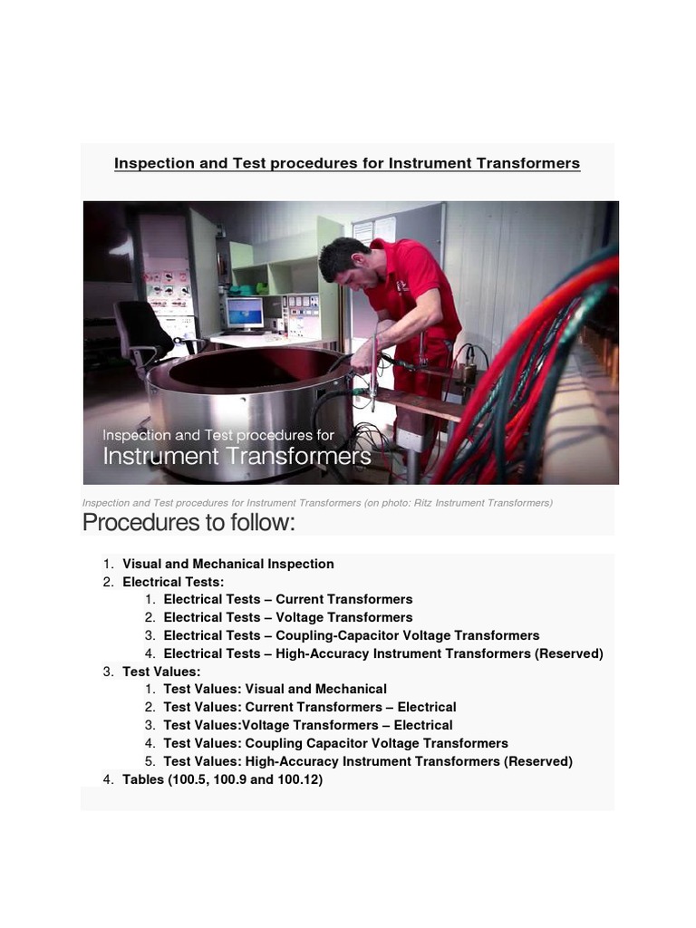 Instrument Transformer Inspection Procedures | PDF | Transformer ...