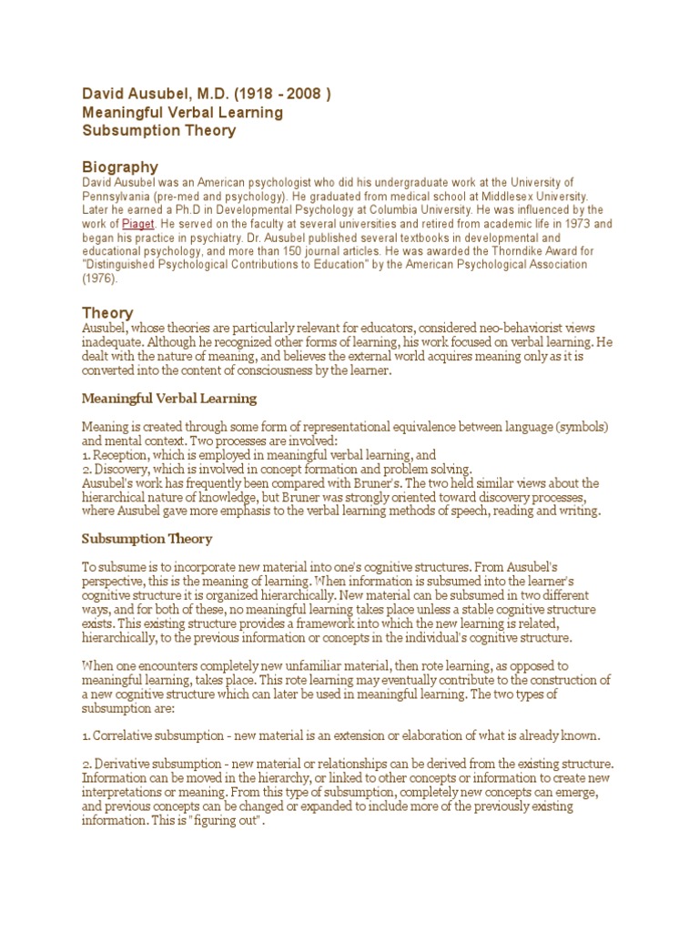 David Ausubel | PDF | Learning Theory (Education) | Learning
