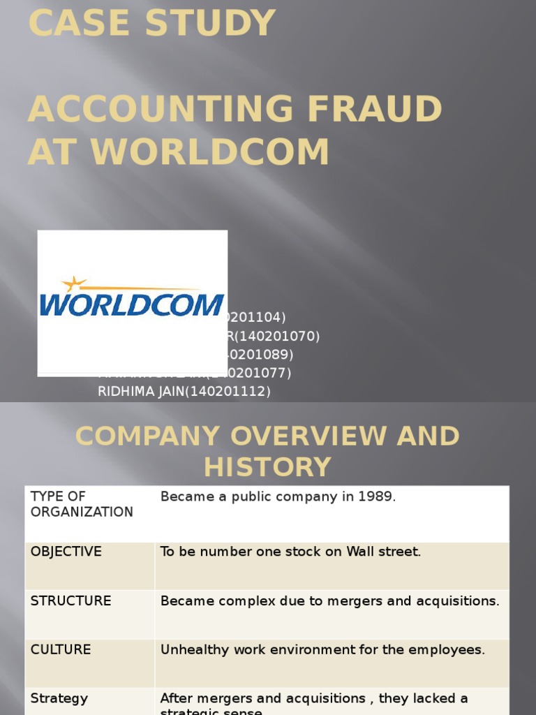 Accounting Fraud at WorldCom: A Case Study on the Telecommunications ...