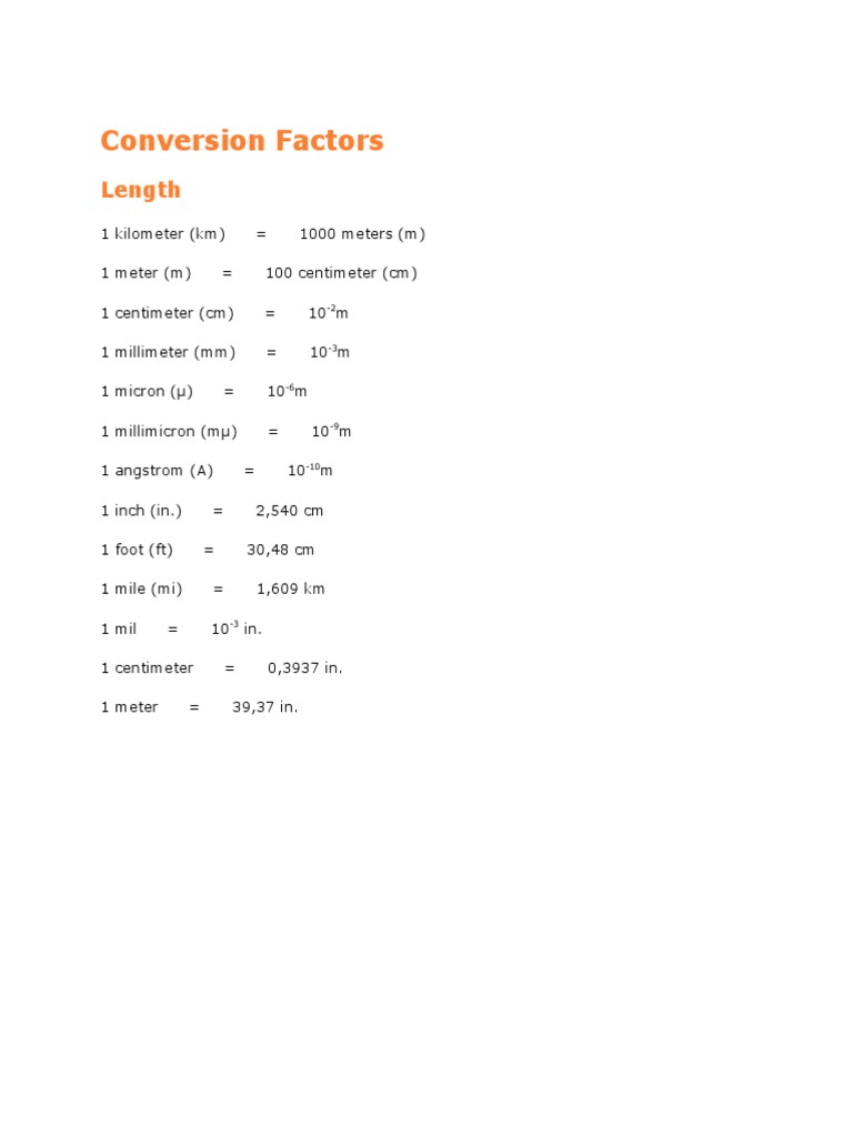 Conversion Factors: Length | PDF | Technology & Engineering
