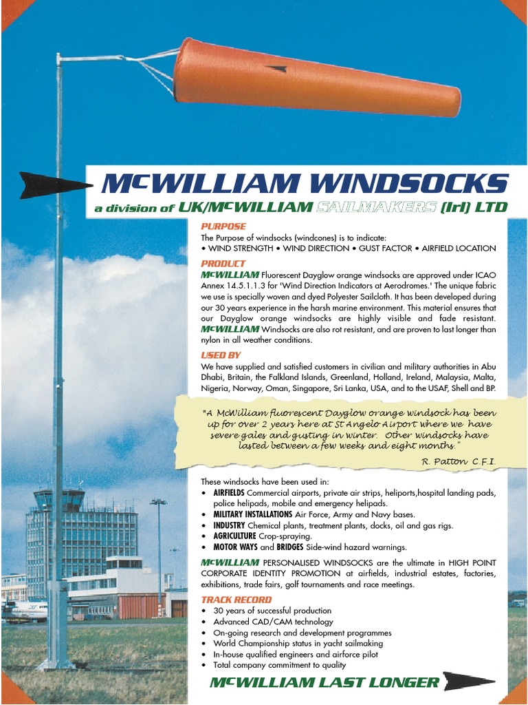 Mcwilliam WINDSOCK BROCHURE With Spec PDF | PDF | Aerodrome | Polyester
