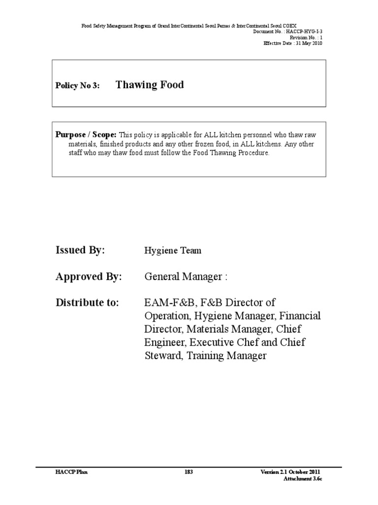 Thawing Food Version 2.1 | PDF | Refrigerator | Hygiene