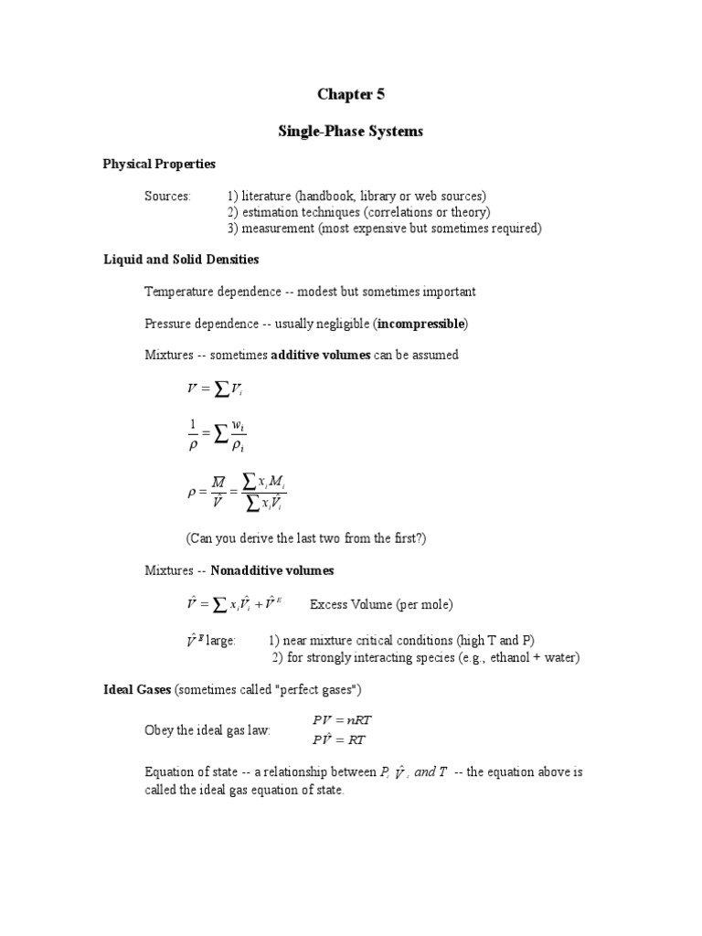 Chapter 5 - Single Phase Systems Notes | PDF | Gases | Physical Chemistry