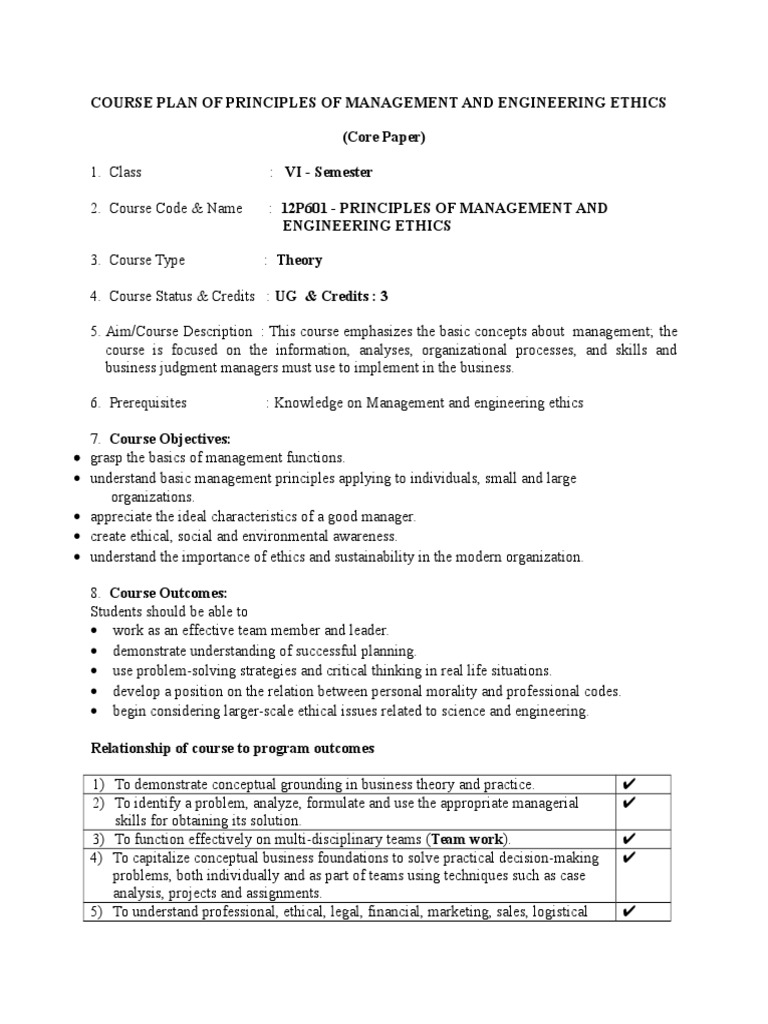 Course Plan-Pom and Ee | Download Free PDF | Engineering | Morality