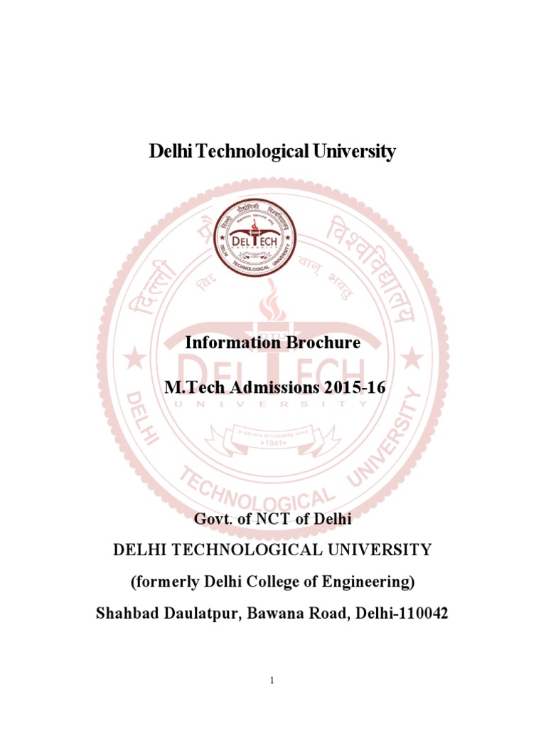 Dtu Brochure | PDF | University And College Admission | Engineering