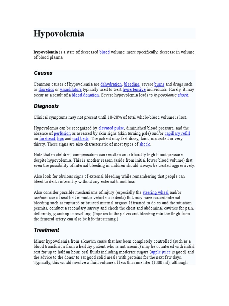 Hypovolemia | Human Diseases And Disorders | Medical Emergencies