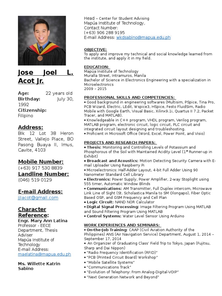 Sample Resume For Single Page | PDF | Radio Frequency Identification ...