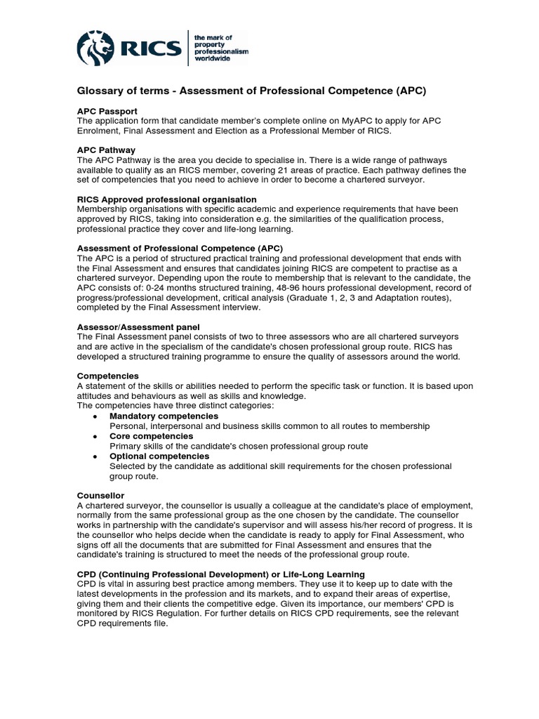 APC Glossary | PDF | Competence (Human Resources) | Educational Assessment