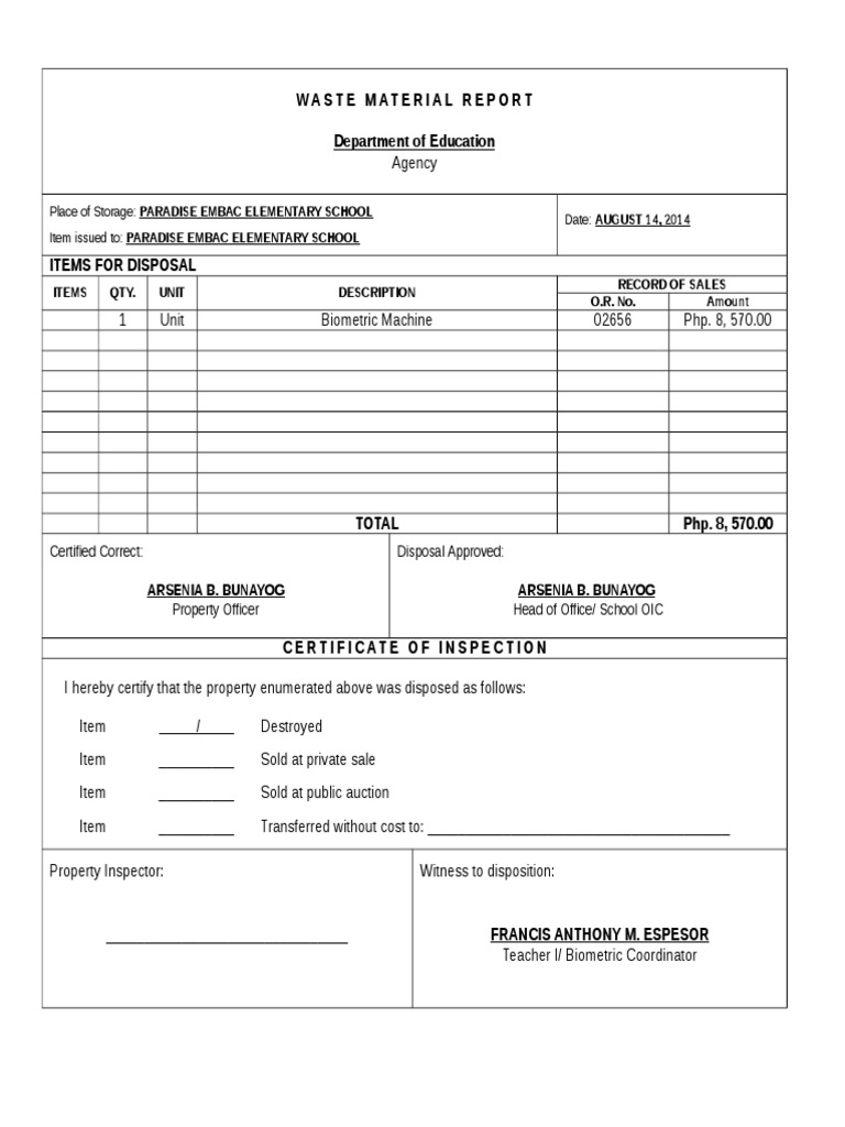 Waste Material Report Form | PDF