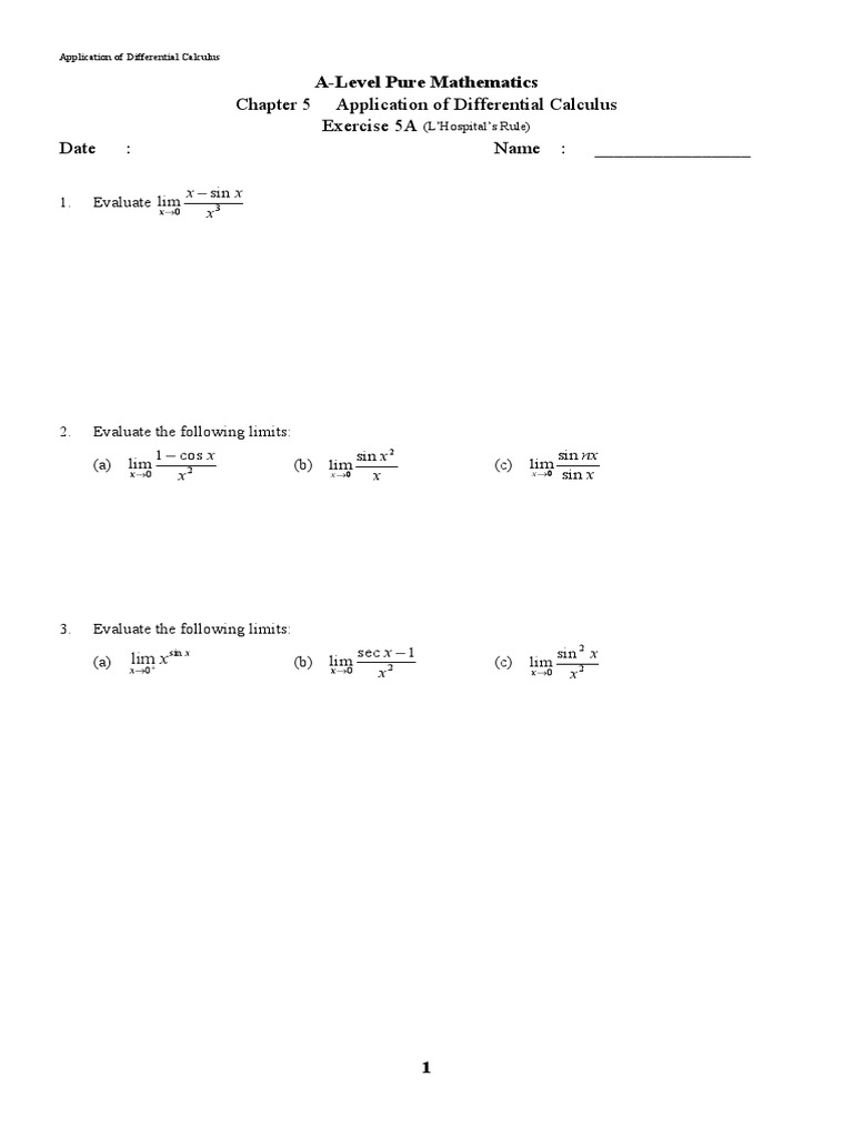 Applications of Differential Calculus Exercise | PDF | Maxima And Minima | Monotonic Function