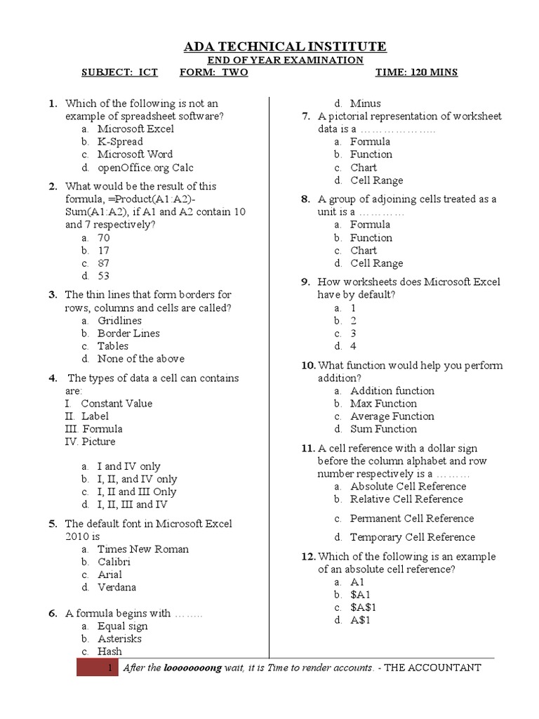 2015 Term 3 Theory Form 2 | PDF | Microsoft Excel | Spreadsheet