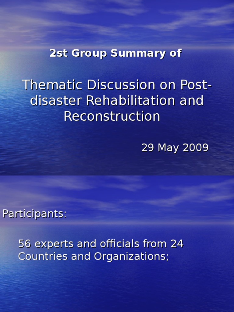 Rebuilding After Disaster: An International Discussion on Post-Disaster ...