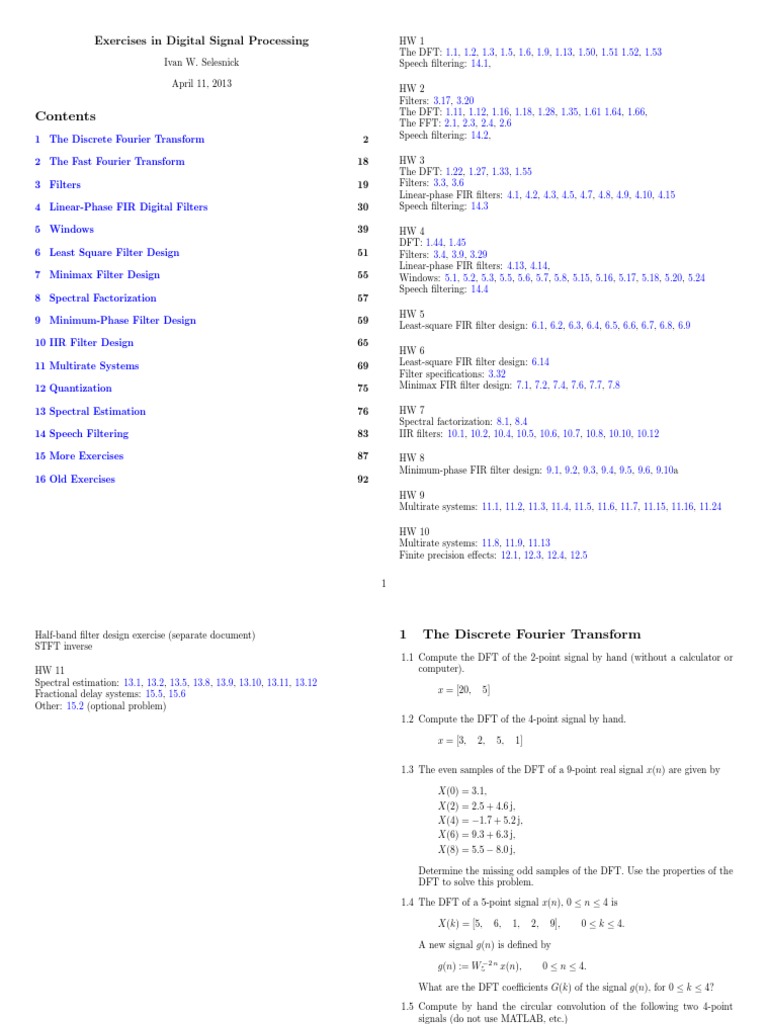 Digital Signal Processing Exercises | PDF | Discrete Fourier Transform | Sampling (Signal ...