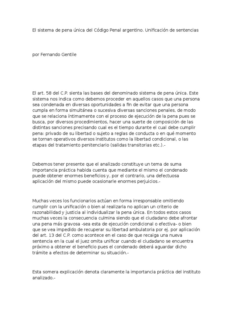 El Sistema de Pena Única Del Código Penal Argentino | PDF | Castigos ...