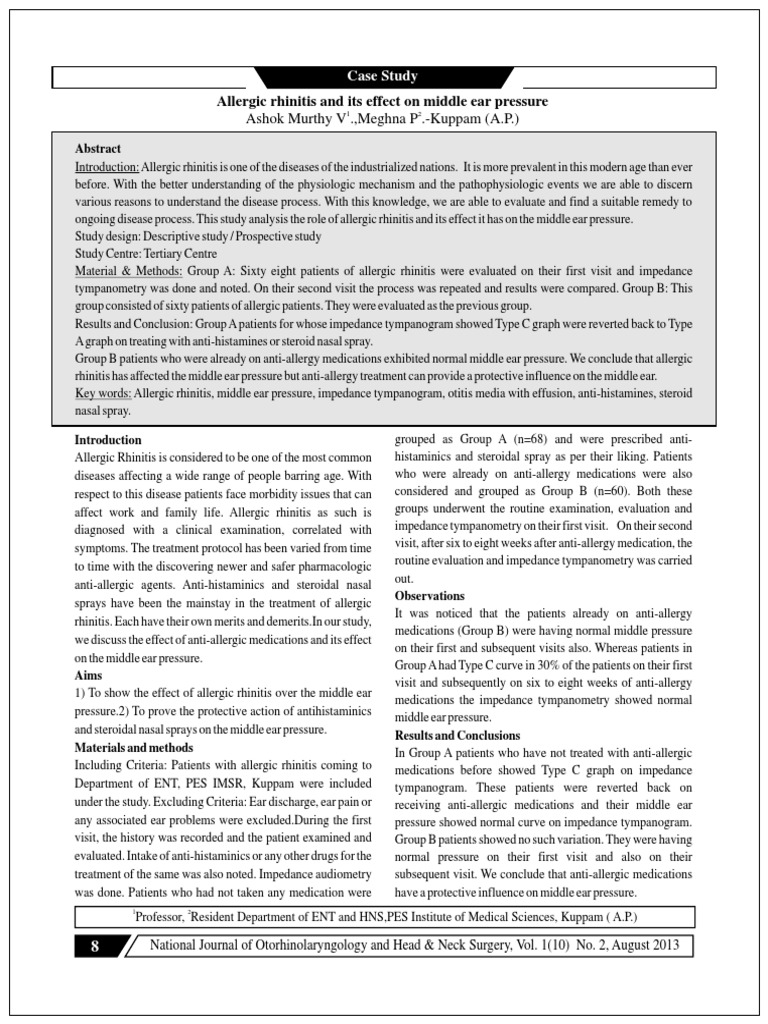 Allergic Rhinitis and Its Effect On Middle Ear Pressure PDF | PDF