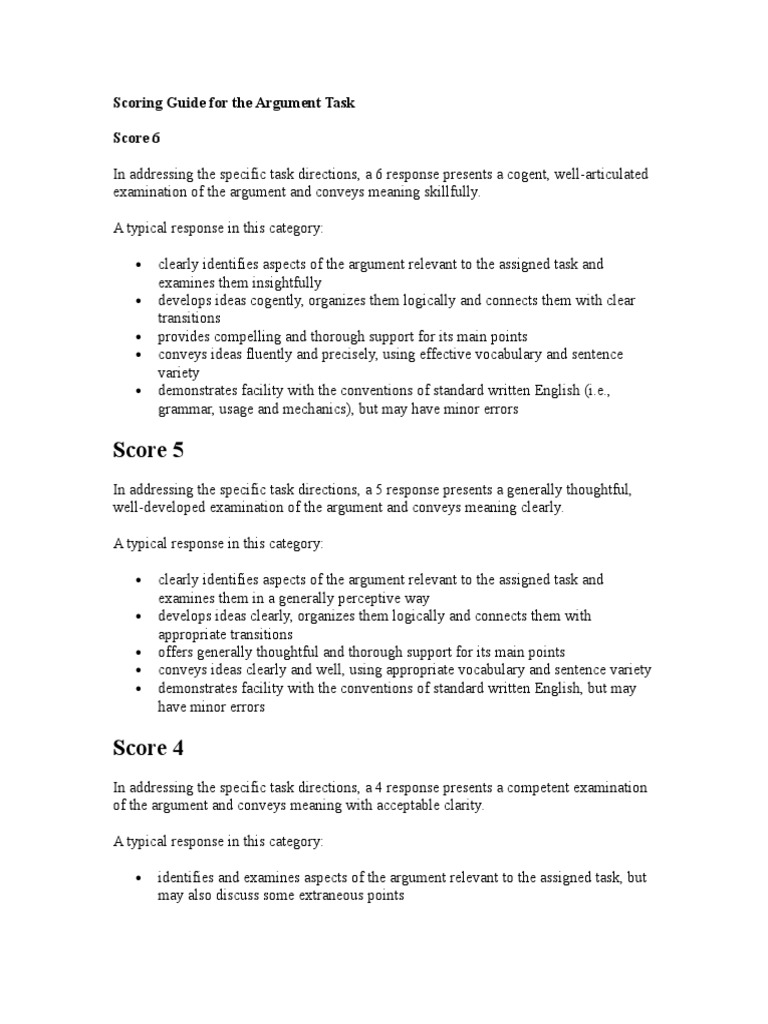 Scoring Guide For The Argument Task | PDF | Argument | Logic