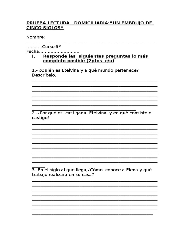 Prueba Un Embrujo de Cinco Siglos | PDF | Artes del Lenguaje y Comunicación