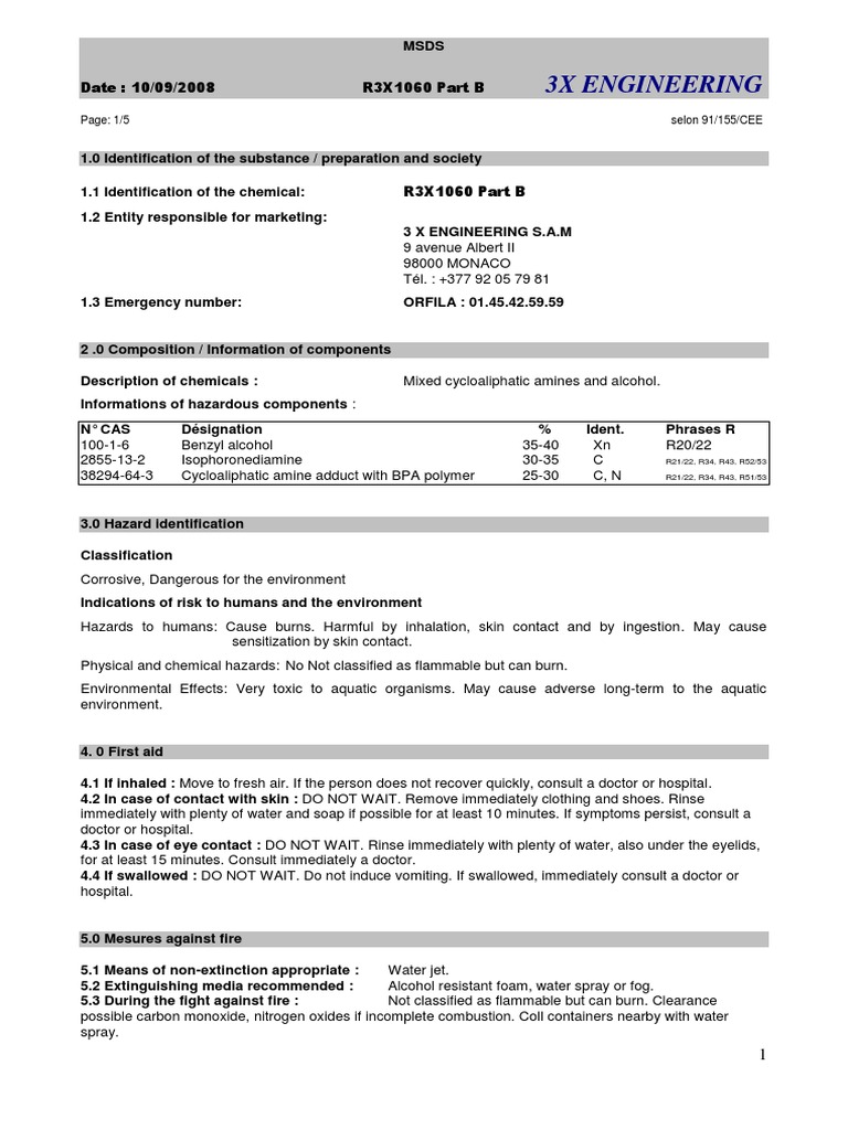 Resin R3X1060 - Material Safety Data Sheet - Part B | PDF | Toxicity ...