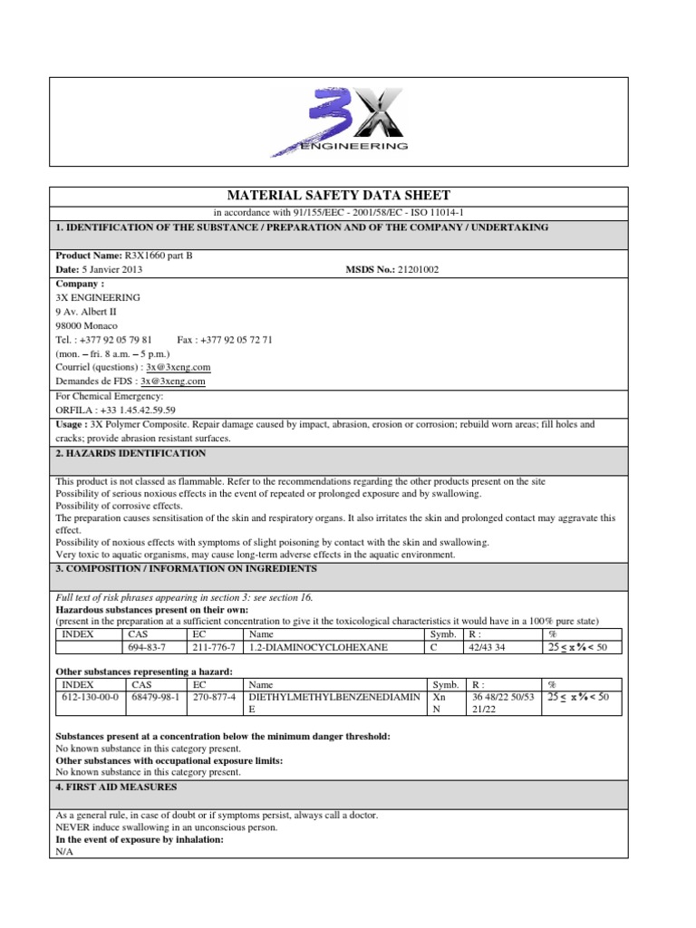 Resin R3X1660 - Material Data Sheet - Part B | PDF | Toxicity | Safety