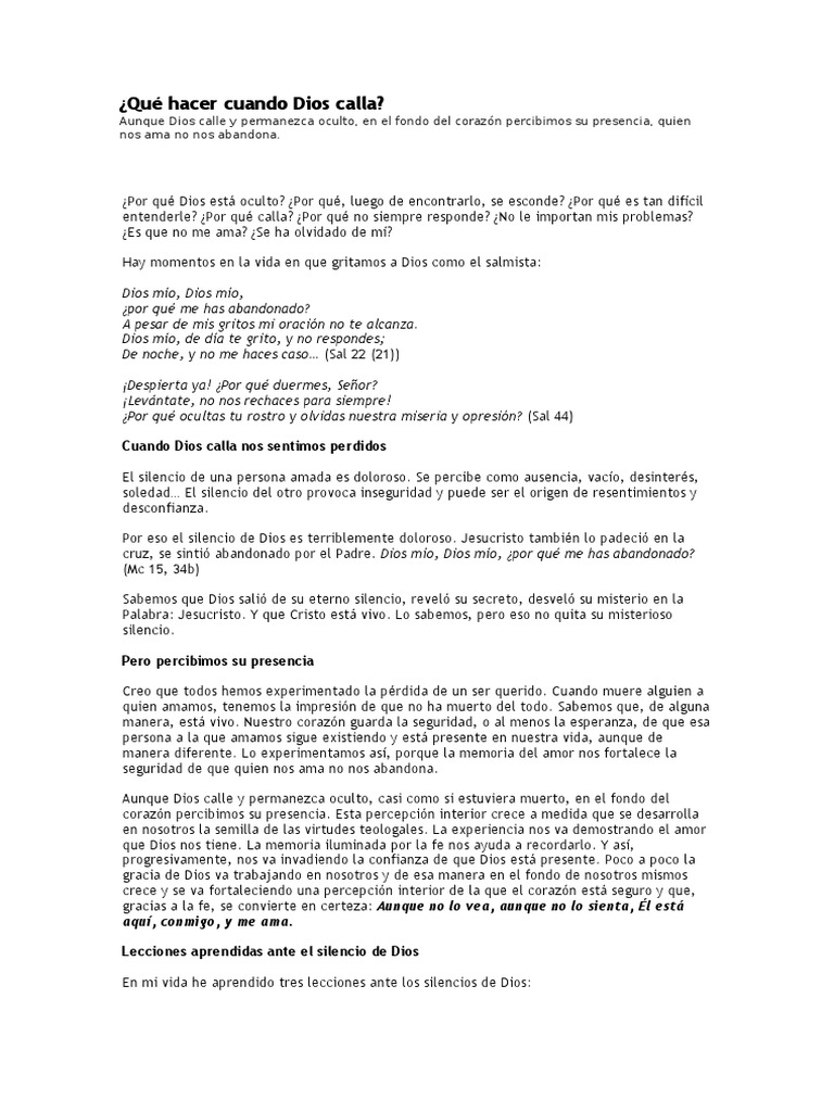 Qué Hacer Cuando Dios Calla | PDF | Amor | Oración
