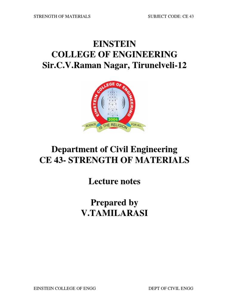 Strength of Materials Notes PDF | PDF | Bending | Stress (Mechanics)