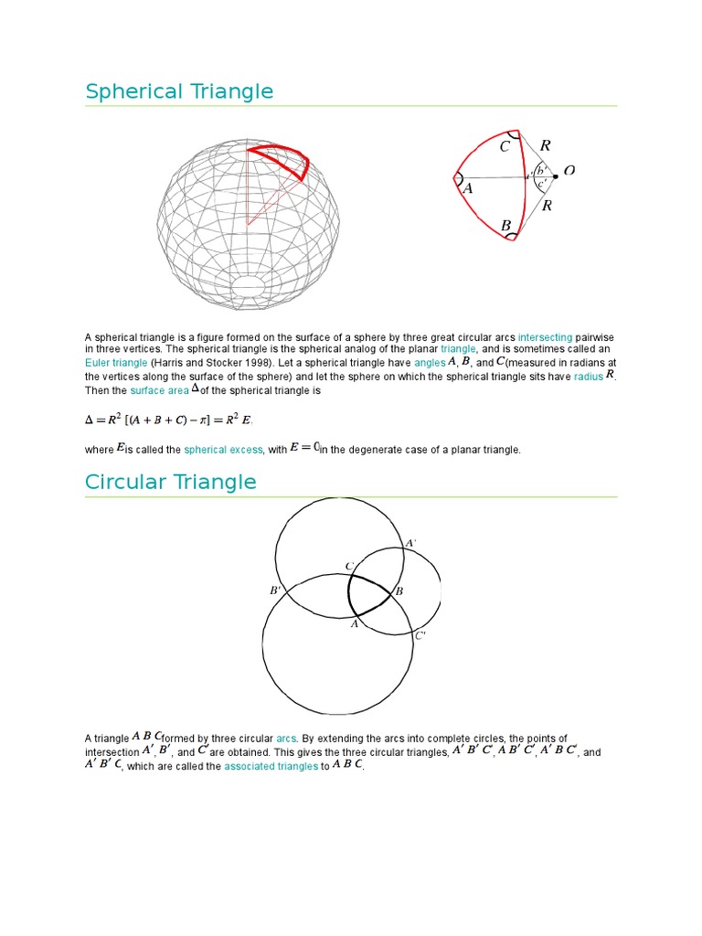 Spherical Triangle: Intersecting Triangle Euler Triangle Angles Radius ...