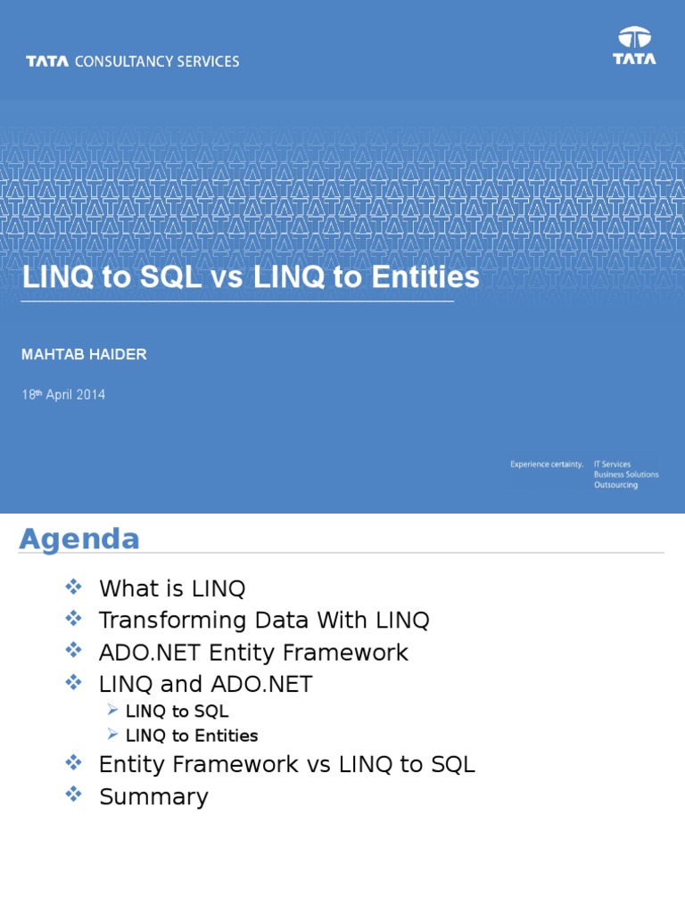 Linq To Sql Vs Linq To Entities Pdf Entity Framework Language Integrated Query 
