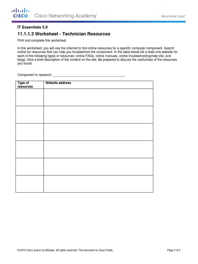 11.1.1.3 Worksheet - Technician Resources | PDF | Websites | Internet