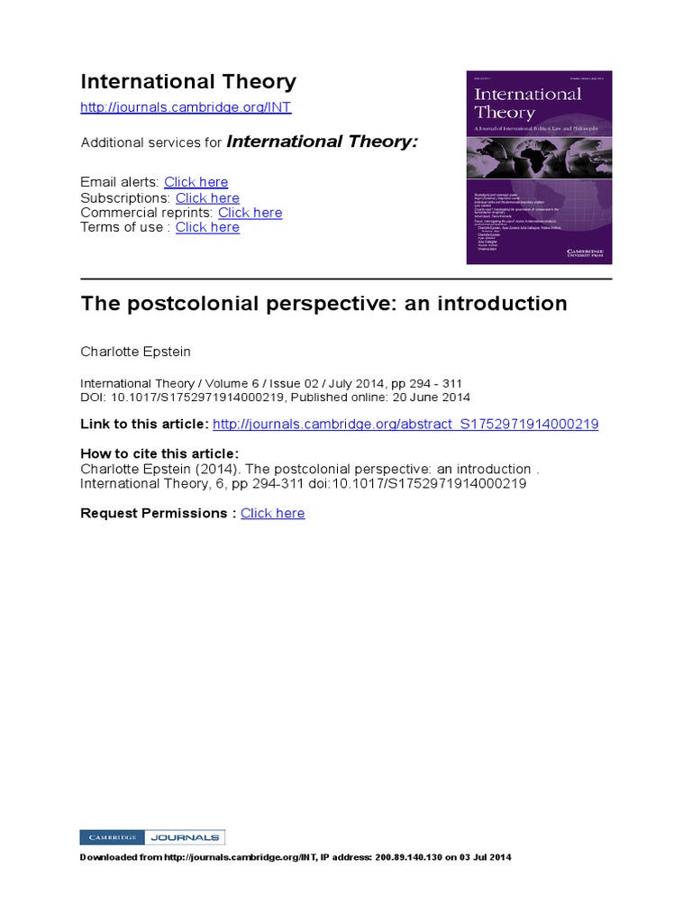 The Postcolonial Perspective | PDF | Postcolonialism | International ...
