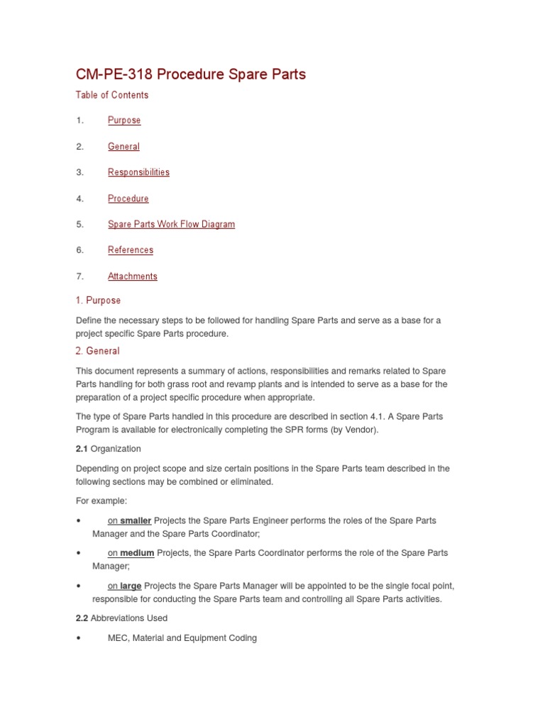 Spare Parts Definition | PDF | Specification (Technical Standard ...