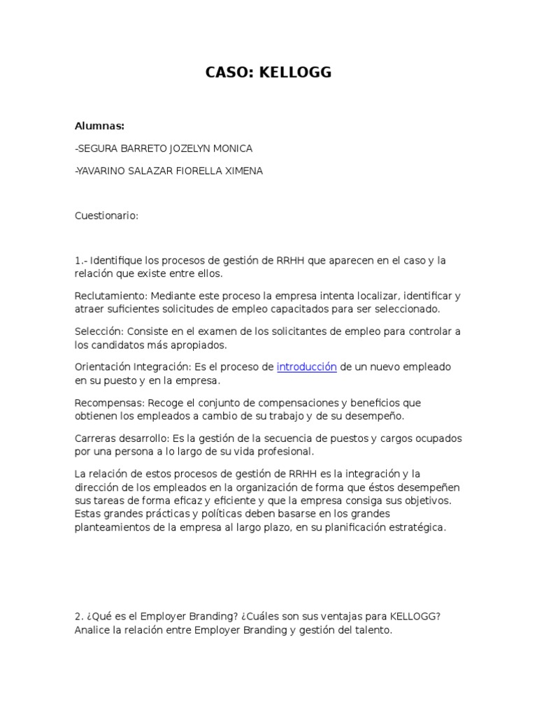 Caso Kellog | PDF | Recursos humanos | Salario