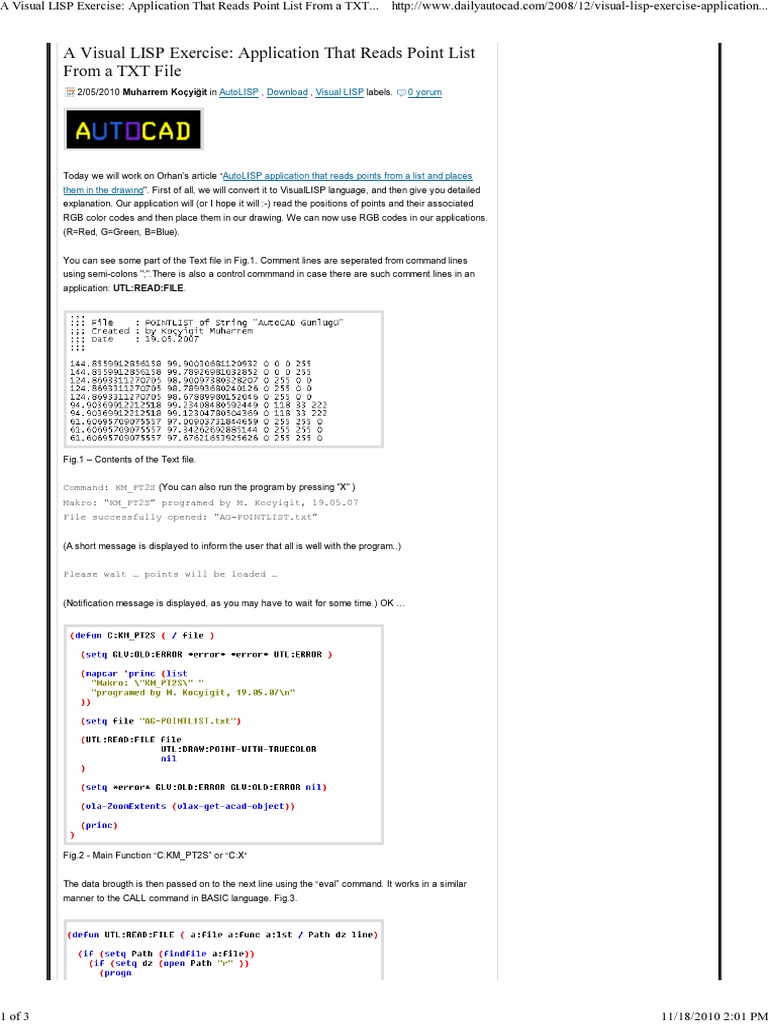 A Visual LISP Exercise: Application That Reads Point List From A | PDF ...