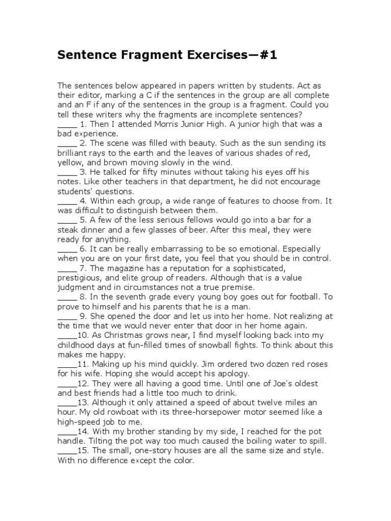 Sentence Fragment Exercises | PDF