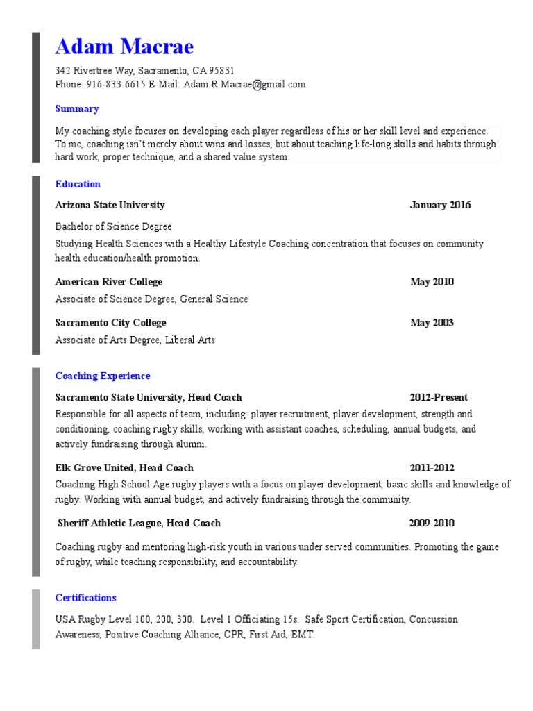 Adam Macrae's Rugby Coaching CV | PDF