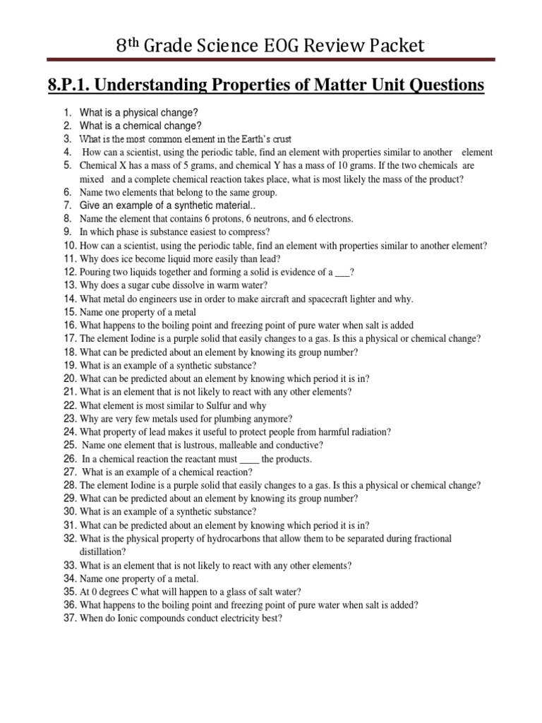 8th Grade Science Eog Packet | PDF | Chemical Elements | Rock (Geology)
