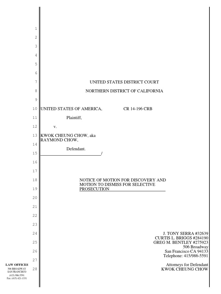 Motion To Dismiss For Selective Prosecution - WPD | PDF | Equal ...