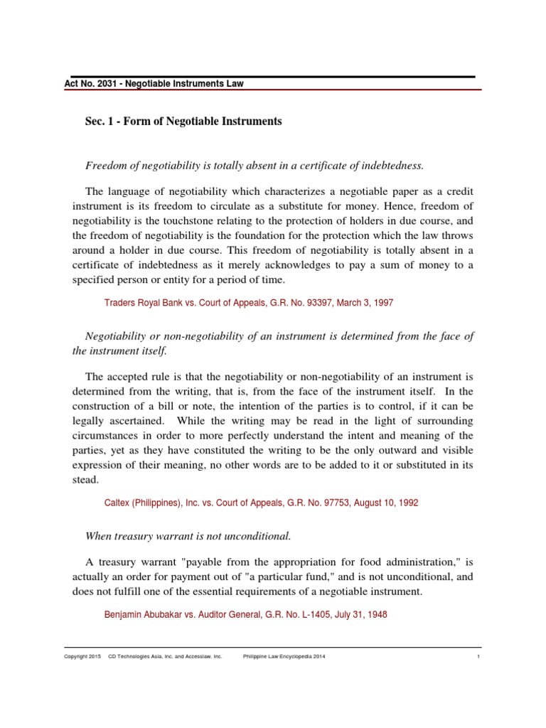 Negotiable Instruments - Annotated | PDF | Negotiable Instrument | Cheque