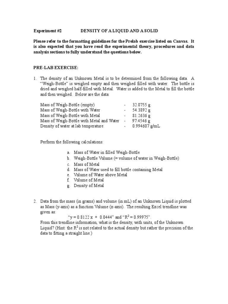 Exp 2 Density Pre-Lab F13 | PDF