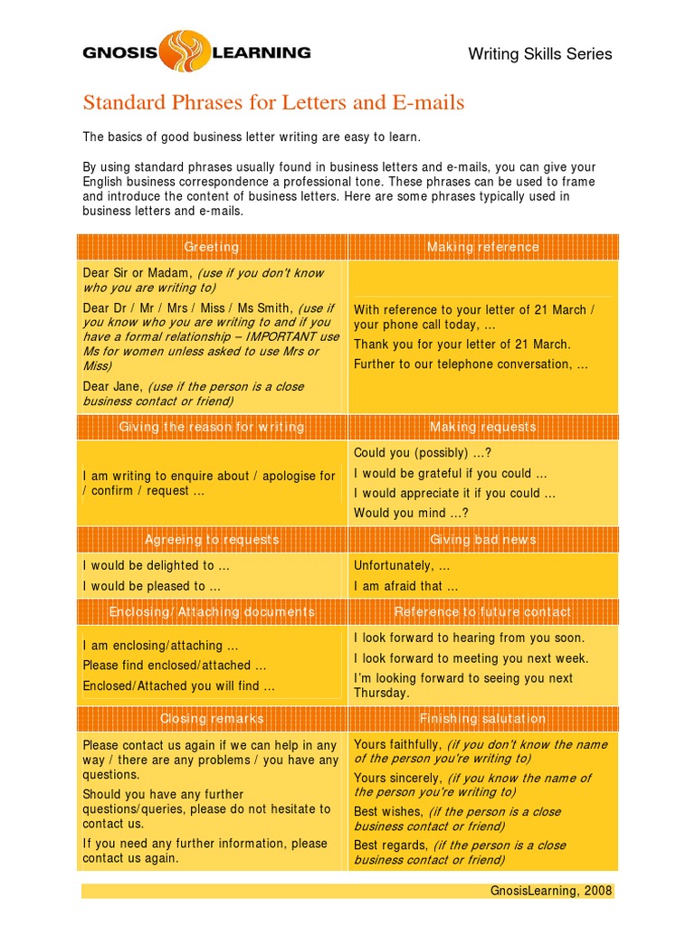 Standard Phrases For Letters and Emails | PDF | Mrs. | Email