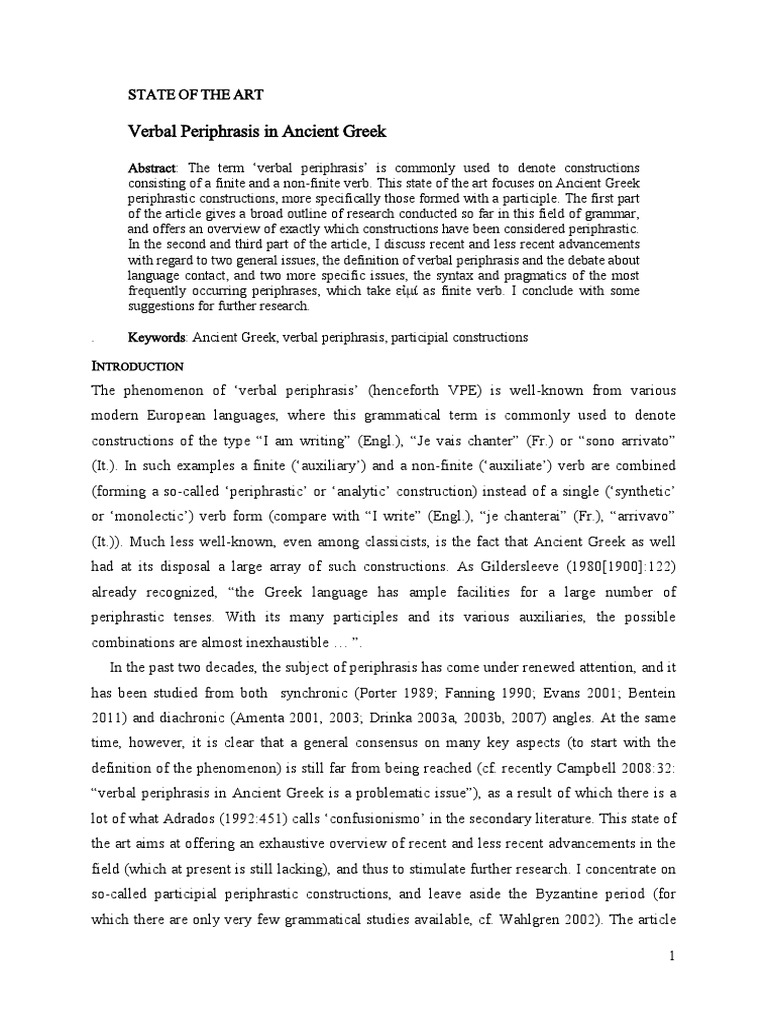 Bentein - Verbal Periphrasis in Ancient Greek | PDF | Linguistics ...