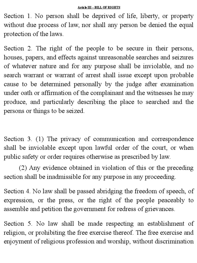 Article III of The 1987 Constitution - Bill of Rights | PDF | United ...