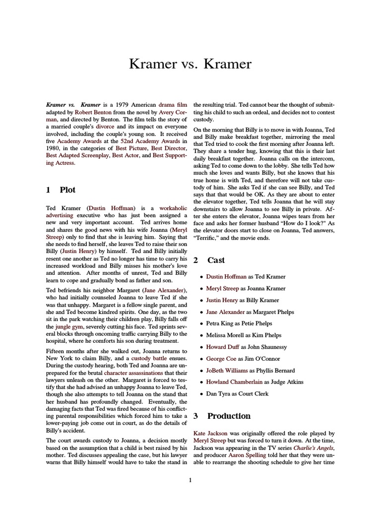 Kramer vs. Kramer PDF | PDF