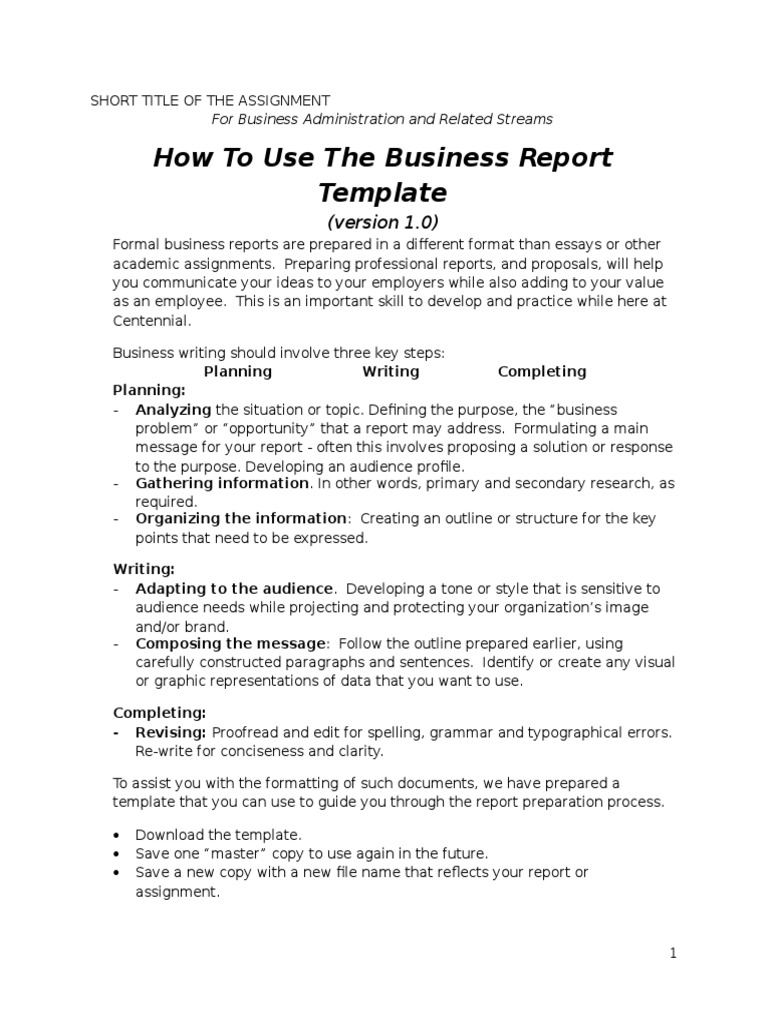 How To Use The Business Report Template: (version 1.0) | Citation ...